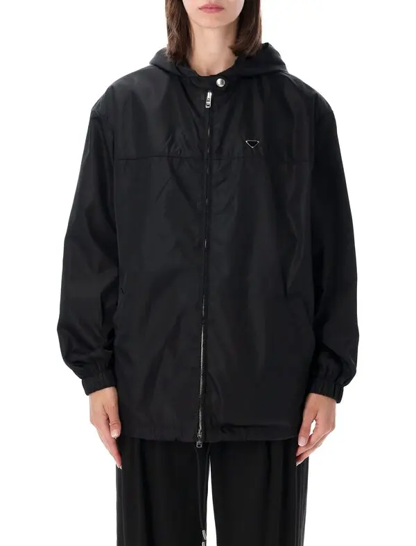 Prada Re-nylon Mini Hooded Blouson Jacket With Enameled Triangle Logo
