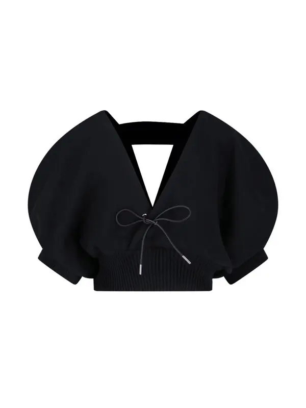 Sacai Cotton-cashmere Blend Sweater With Paneled Design And Tie Detail - Black