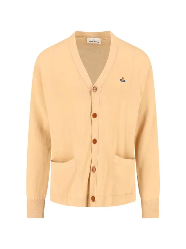 VIVIENNE WESTWOOD Embroidered Logo Button-front Cardigan - Beige
