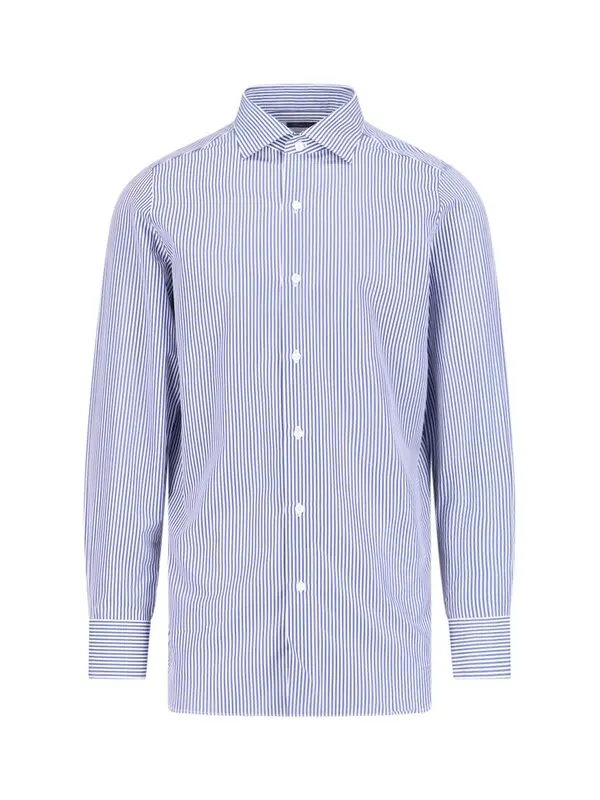 FINAMORE 1925 100% Cotton Button-down Shirt - Blue