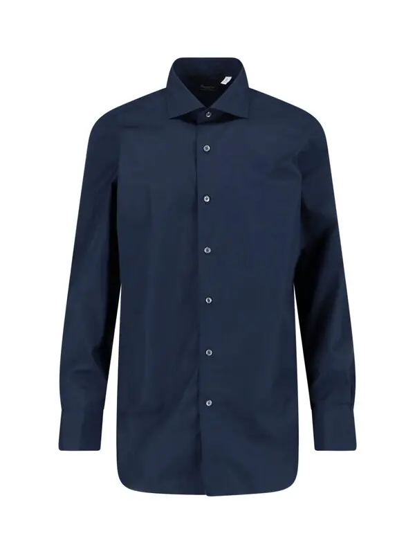 FINAMORE 1925 100% Cotton Button-down Shirt - Blue