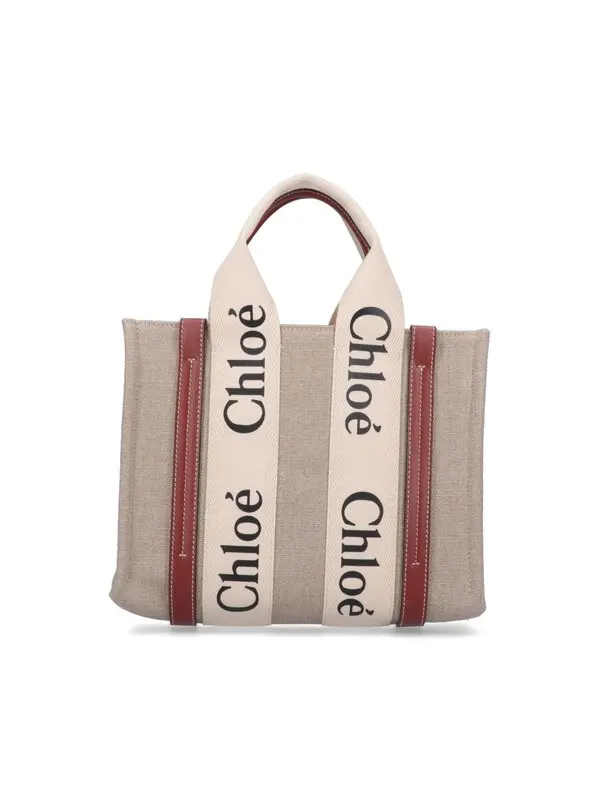 Chloé Linen & Calf Leather Tote Bag - White