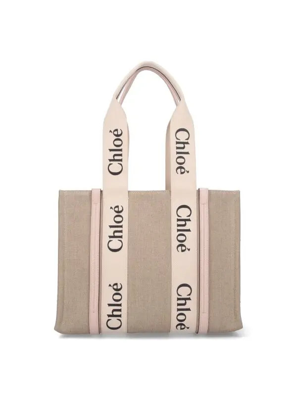 Chloé Linen & Calf Leather Handbag - White