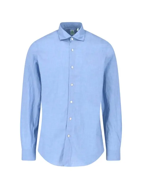 FINAMORE 1925 Long Sleeve Button-front Dress Shirt - Blue