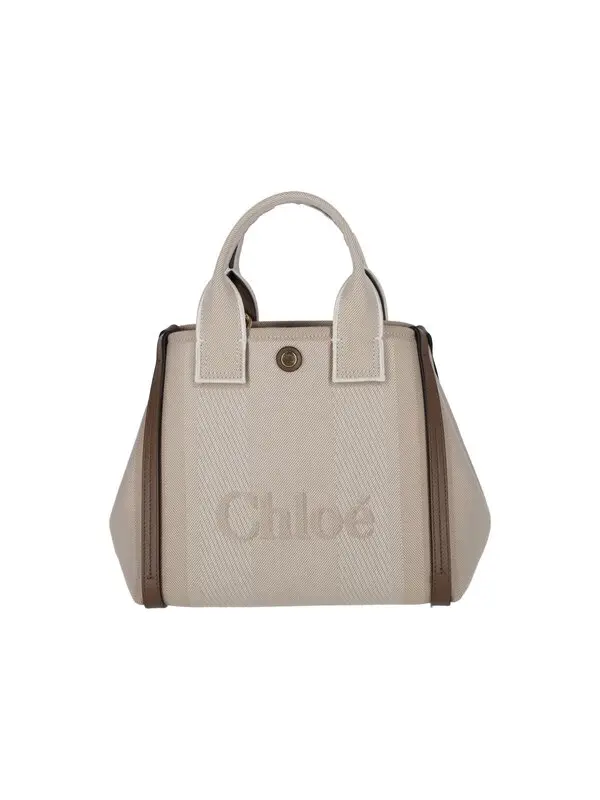 Chloé Natural Cotton Tote Bag With Calf Leather Details - White