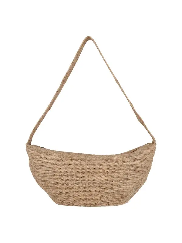 IBELIV Natural Raffia Mini Shoulder Bag With Cow Leather Trim - Beige