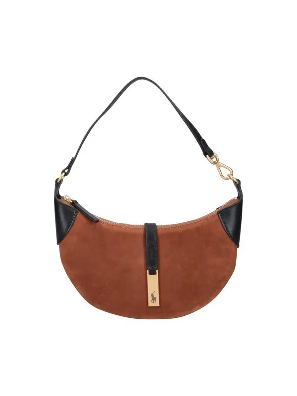 Polo Ralph Lauren Suede Half-moon Shoulder Bag With Gold Tone Hardware - Brown