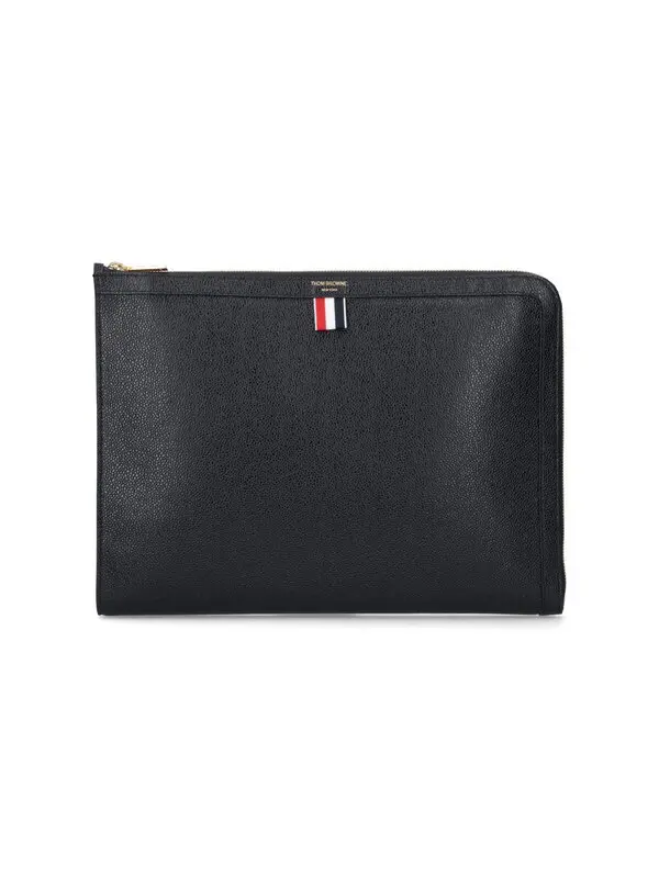 Thom Browne Pebbled Leather Zip Pouch - Black