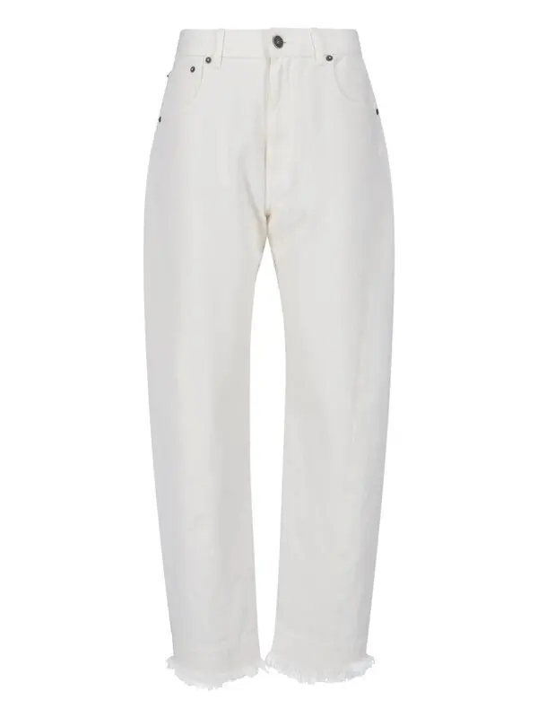 Phoebe Philo Cotton Denim Jeans With Raw Edge Hem - Bianco