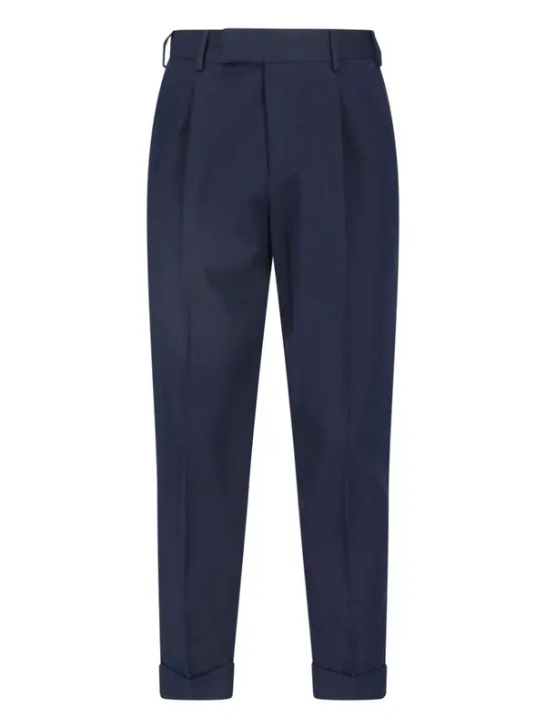 PT TORINO Pleated Tapered Dress Pants With Cuffed Hems - Blue