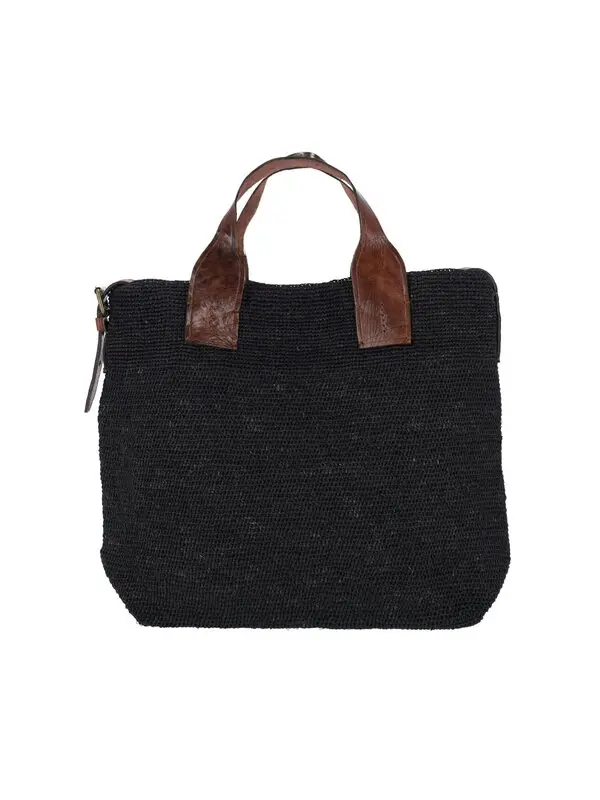 IBELIV Raphia And Cow Leather Handbag - Black