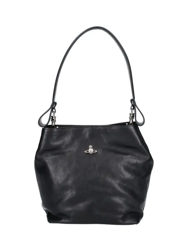 VIVIENNE WESTWOOD Leather Shoulder Bag With Orb Emblem - Black