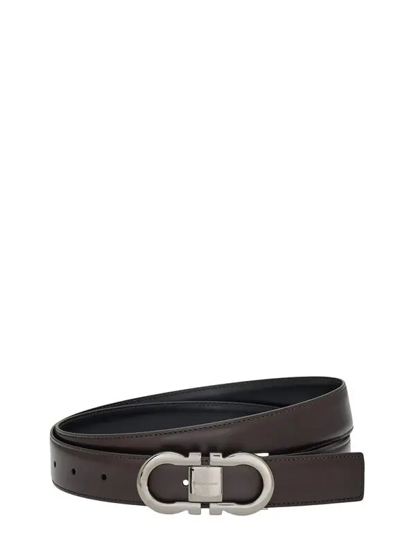 FERRAGAMO Calf Leather Belt With Gancini Buckle - Black