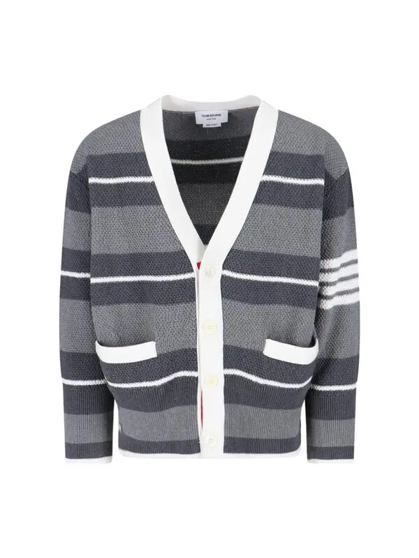 Thom Browne Striped Button-up Cardigan - Grey