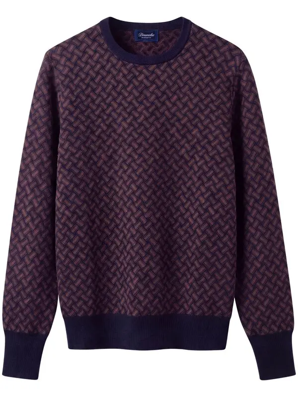 DRUMOHR Geometric Jacquard Crewneck Sweater - Navy