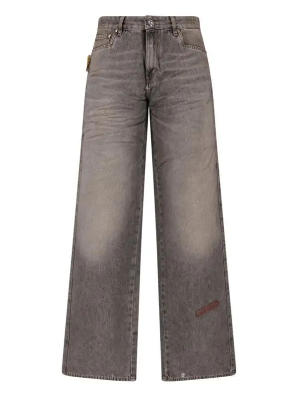 PDF Wide-leg Distressed Jeans - Grey