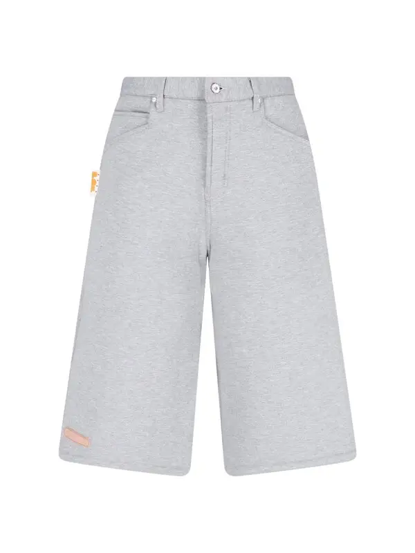 PDF Wide-leg Sweat Shorts With Belt Loops And Button Closure - Grey