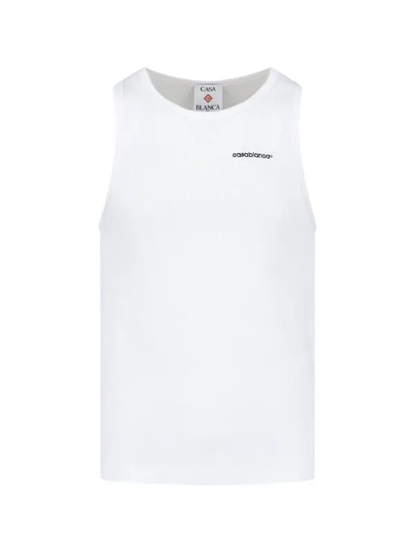 Casablanca Embroidered Ribbed Tank Top - White