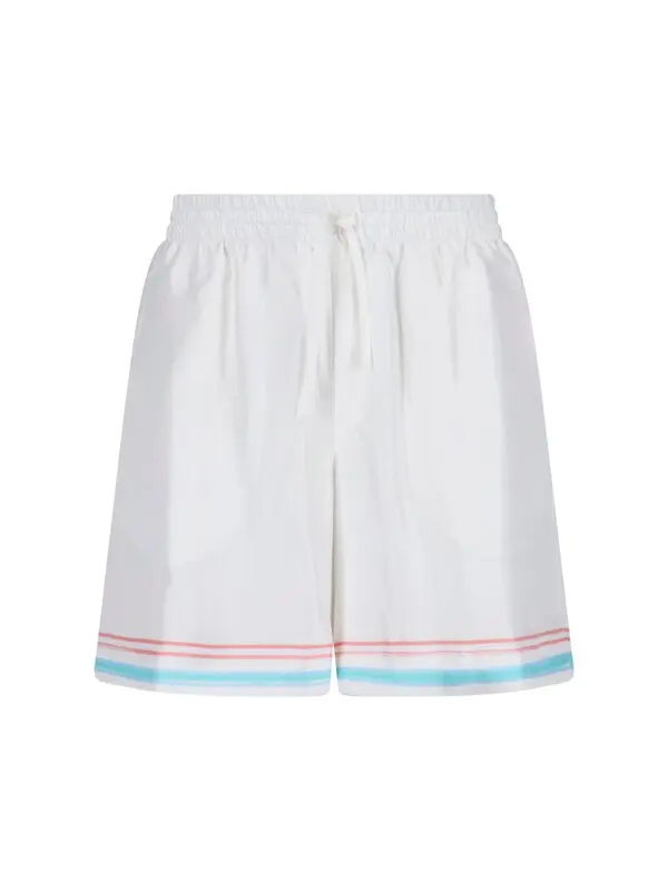 Casablanca Drawstring Swim Shorts With Stripe Detailing - White