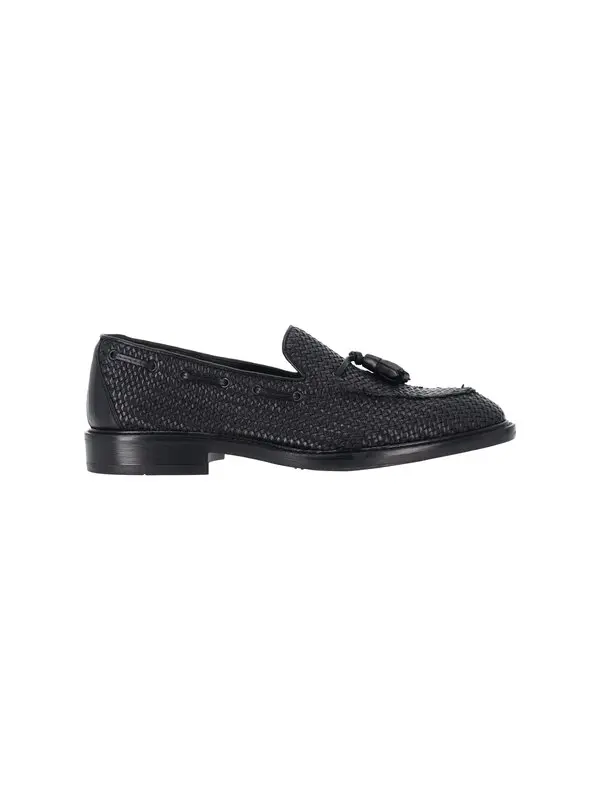 ALEXANDER HOTTO Woven Leather Loafers With Tassel Detail - Black