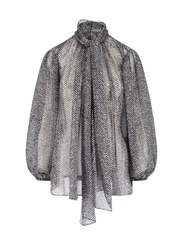 Dolce & Gabbana Sheer High-neck Tie Blouse