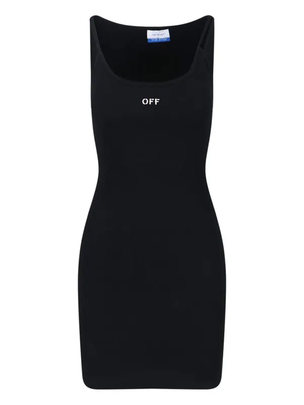 Off-White Cotton Stretch Marker-detail Midi Dress - Black