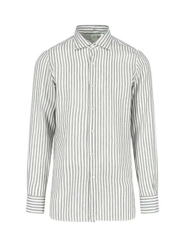 FINAMORE 1925 Striped Cotton Button-up Shirt - Green