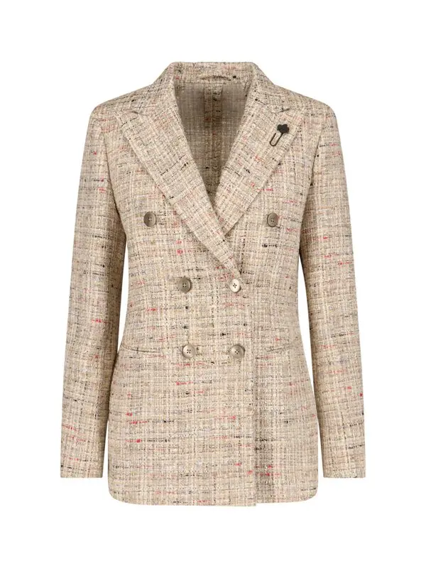 LARDINI Double Breasted Multimaterial Knit Jacket With Soft Structure - Multicolour