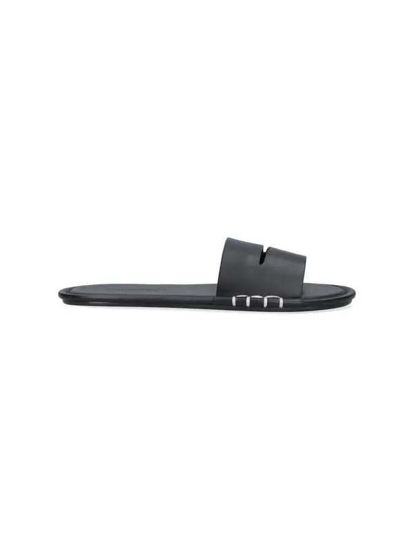 JW Anderson Flat Calf Leather Slide Sandals - Black