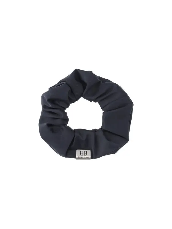 Balenciaga Logo Detail Gathered Scrunchie - Black