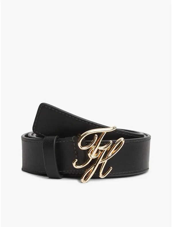 Tommy Hilfiger Script Monogram Buckle Leather Belt
