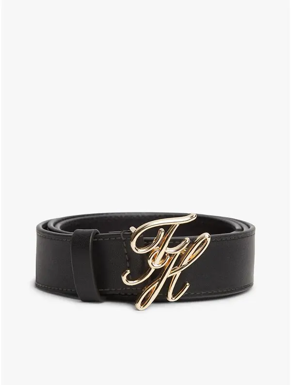 Tommy Hilfiger Script Monogram Buckle Leather Belt