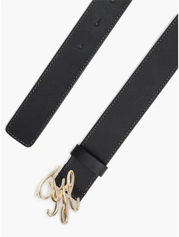 Tommy Hilfiger Script Monogram Buckle Leather Belt