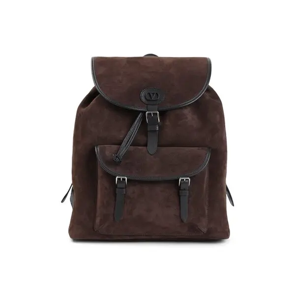 Valentino Garavani Suede And Leather Trimmed Backpack With Vlogo Signature - Brown