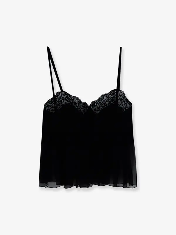 Chloé Silk Top With Lace Accents - Black