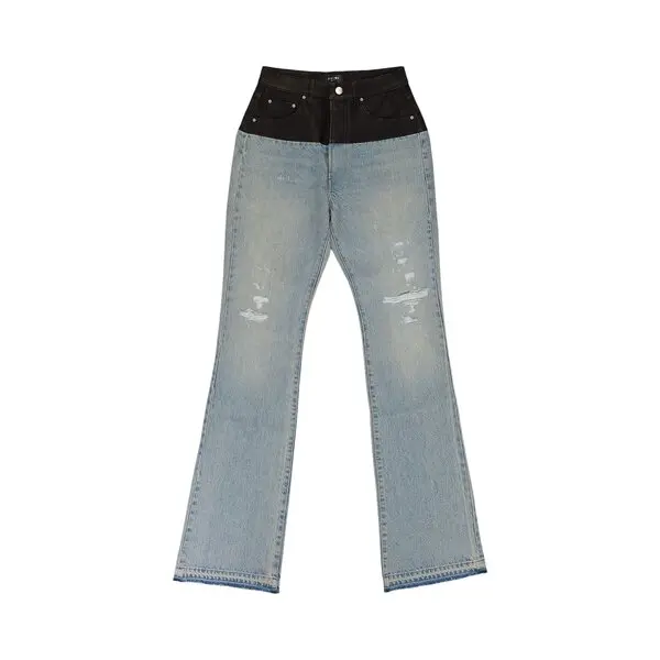 Amiri Bootleg Leather Straight Fit Jeans 'sky Indigo/black - Blue