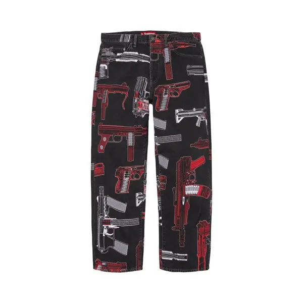 Supreme Guns Embroidered Loose Fit Jean 'washed - Black