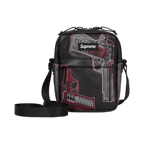 Supreme Guns Embroidered Leather Shoulder Bag