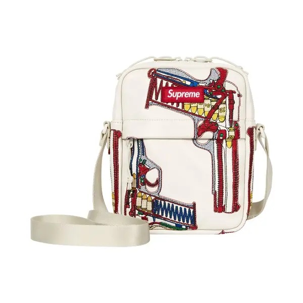 Supreme Guns Embroidered Leather Shoulder Bag