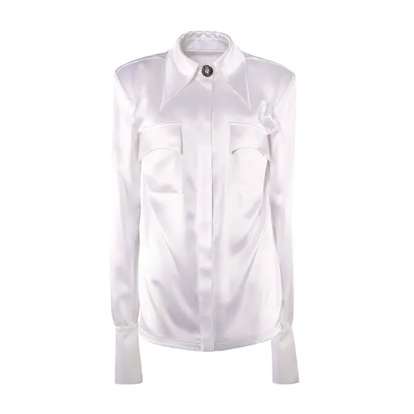 VESTIAIRE D'UN OISEAU LIBRE Silver Button Silk Shirt - White