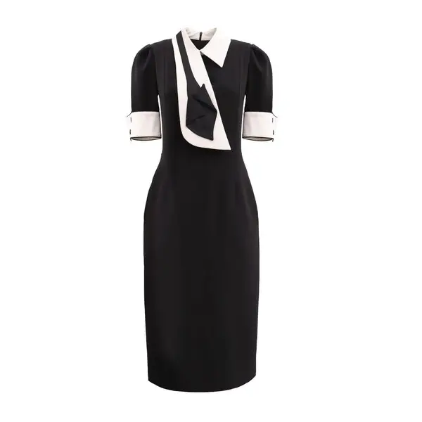 JULIA ALLERT Midi Dress With White Collar And Cuffs - Black