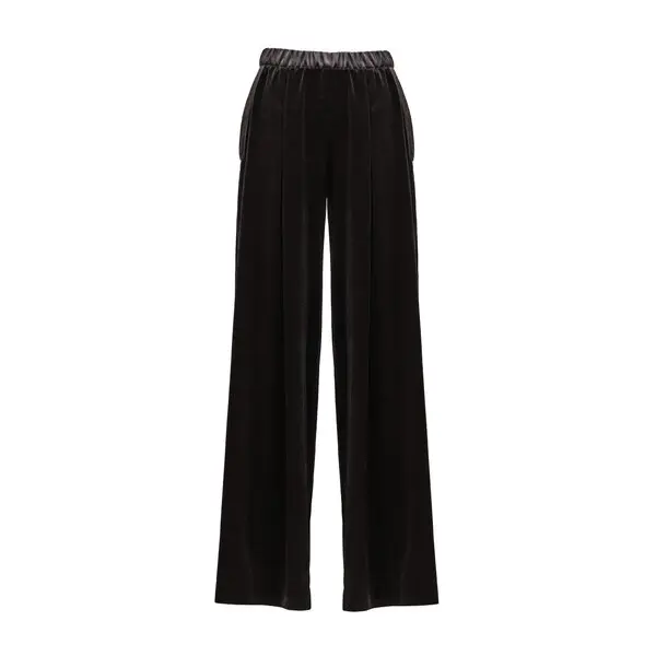 JULIA ALLERT Wide-leg Velvet Trousers With Satin Details - Black