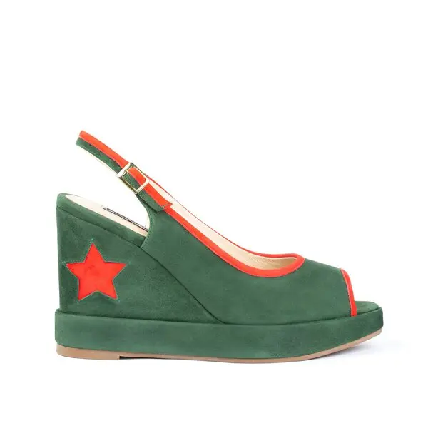 ROSAMUND MUIR LONDON Davinia Suede Star Wedge Sandals - Green/red