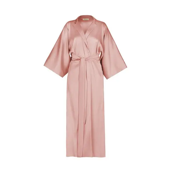 AVENUE 8 Maxi Silk Collar Robe Malibu Peach - Pink