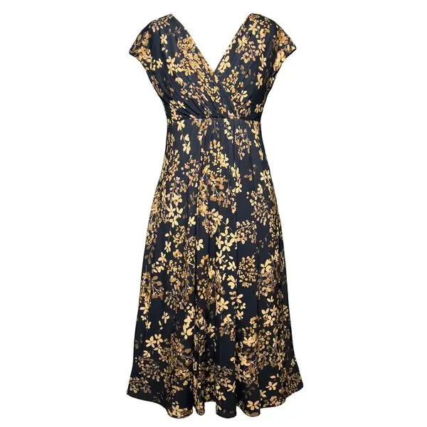 ALIE STREET LONDON Black / Gold Sara Midi Dress Golden Blossom - Black/gold