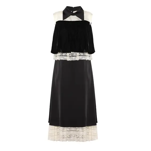 JULIA ALLERT Black / White Vintage Straight Midi Dress With Layered Bodice Black - Black/white