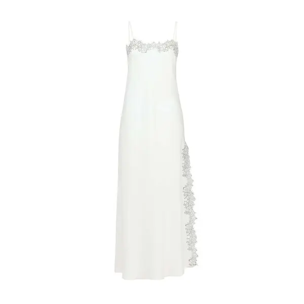 AVENUE 8 Lace Detailed Straight Neck Midi Dress With Slit - White