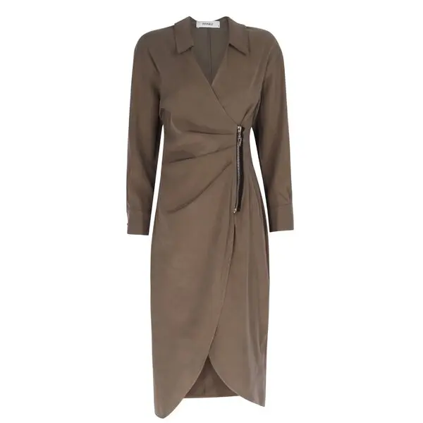 MIRIMALIST Khaki Cupro Midi Shirt Dress