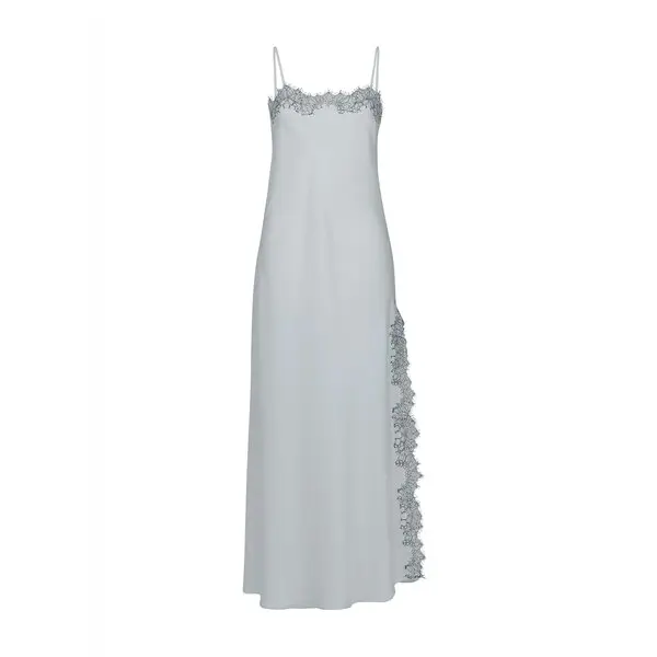 AVENUE 8 Lace Detailed Straight Neck Midi Dress With Slit Sky - Blue