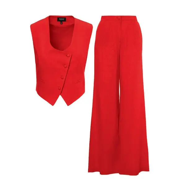 BLUZAT Linen Suit With Cut-out Vest And Straight-cut Trousers